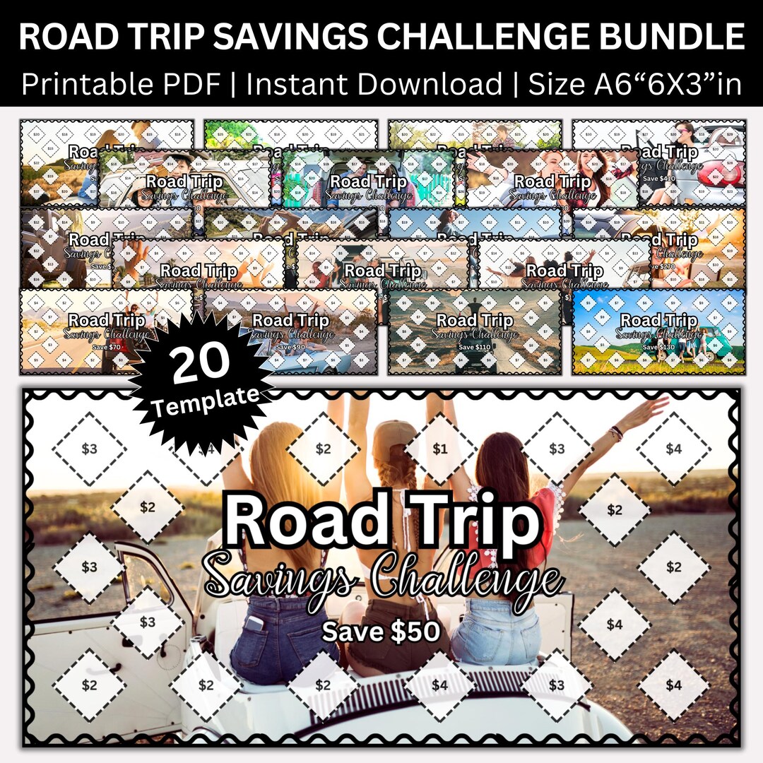 Road Trip Travel Vacation Savings Challenge Printable Budget Binder ...
