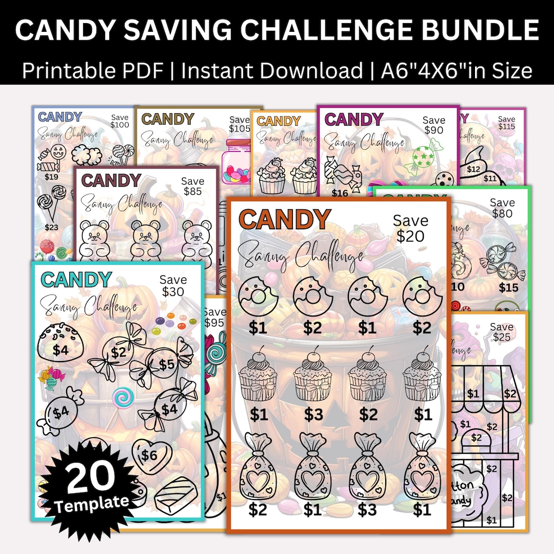 A6 Candy Savings Challenge Printable Bundle, Low Income Candy Saving ...