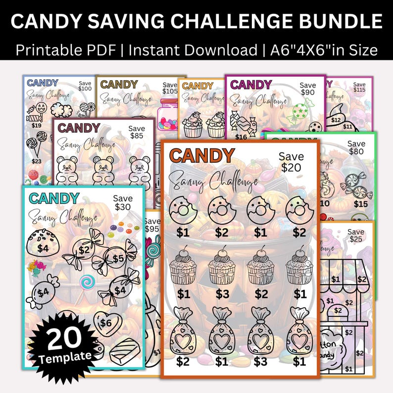 A6 Candy Savings Challenge Printable Bundle, Low Income Candy Saving ...