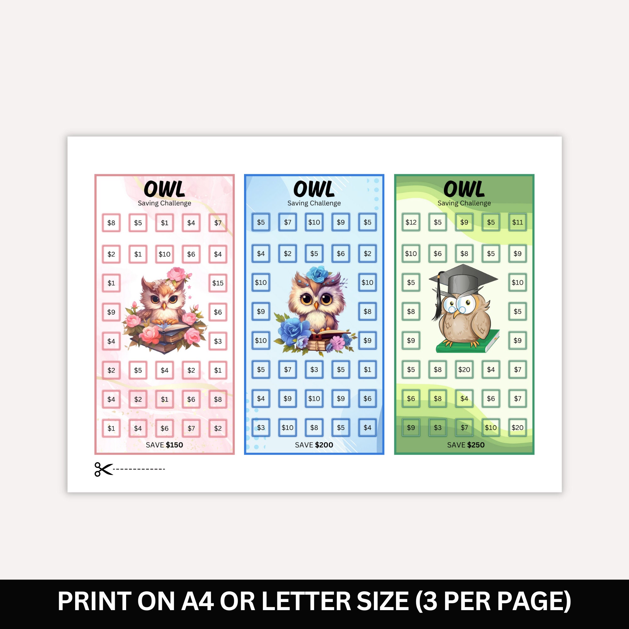 Owl Savings Challenge Printable, A6 Mini Owl Saving Challenge, Money ...