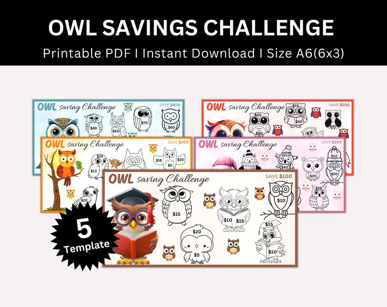 Owl Mini Savings Challenge Printable, Money Saving Tracker Bundle, A6 ...