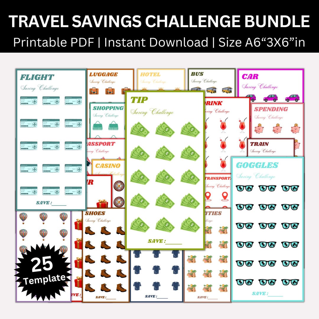 Vacation Saving Challenge Printable Bundle, Travel Saving Challenges ...