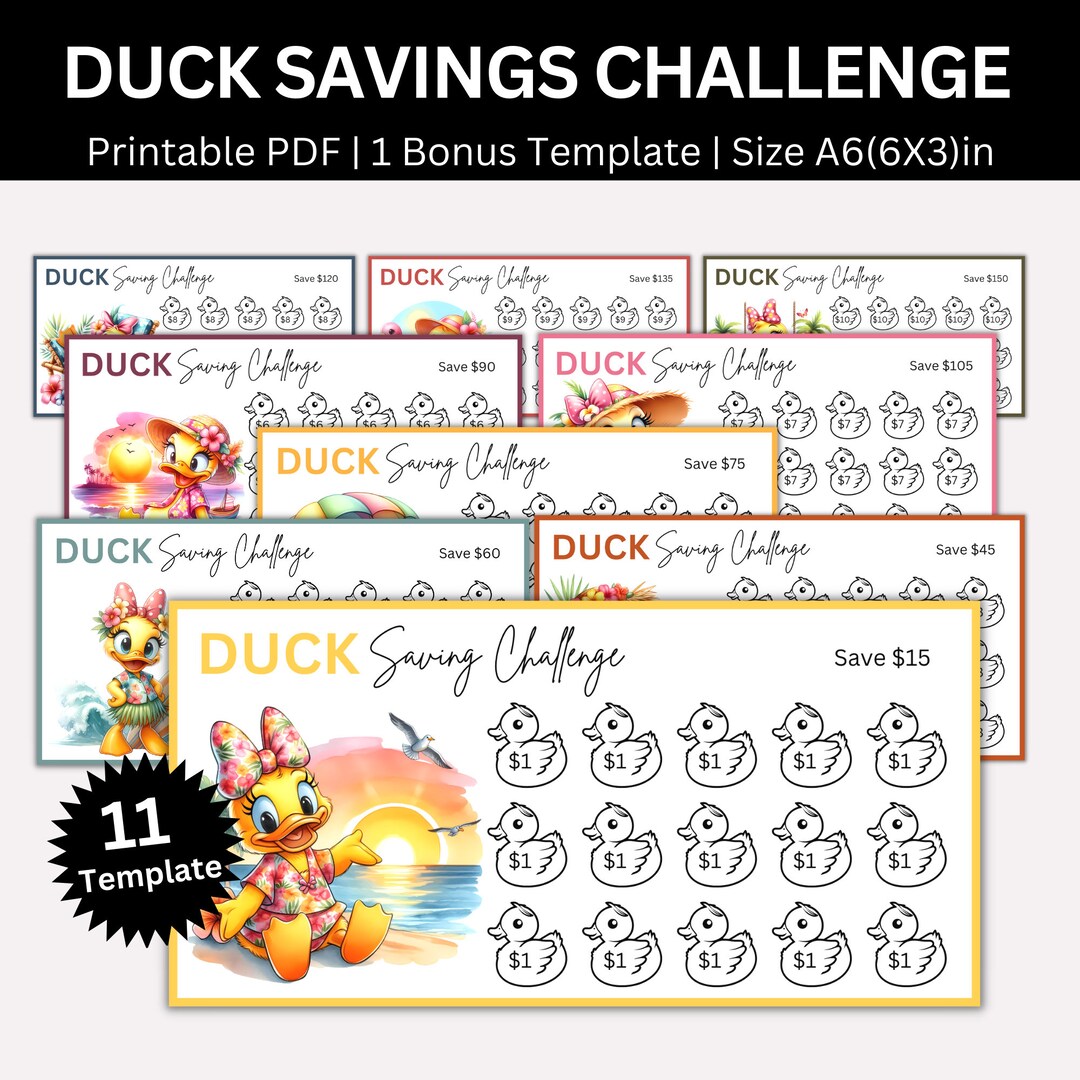 Get Your Ducks Themed Savings Challenge, Mini A6 Duck Saving Challenge ...