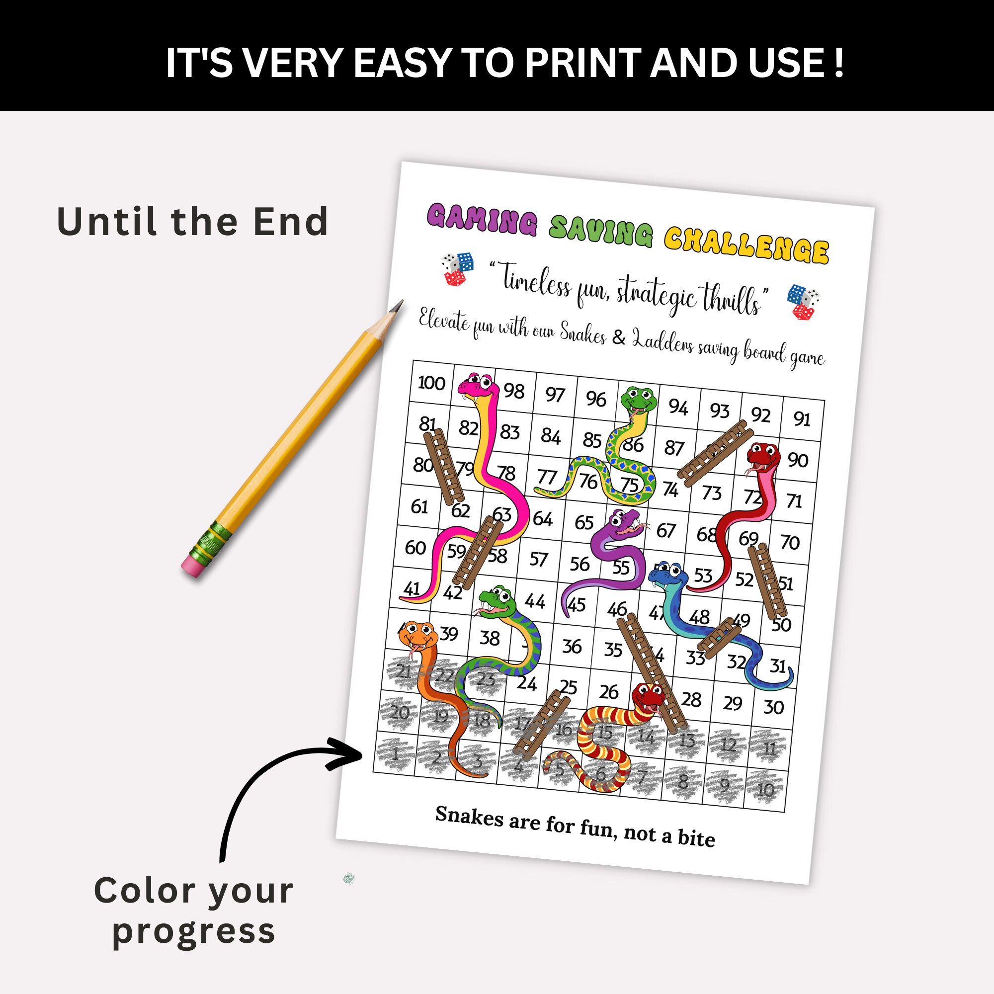 Snakes Game Board Savings Challenge Printable, A5 Saving Challenges ...