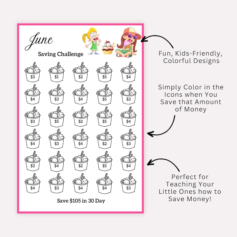 Kids Savings Challenge Printable, Mini A6 Kids Coloring Book for Saving ...