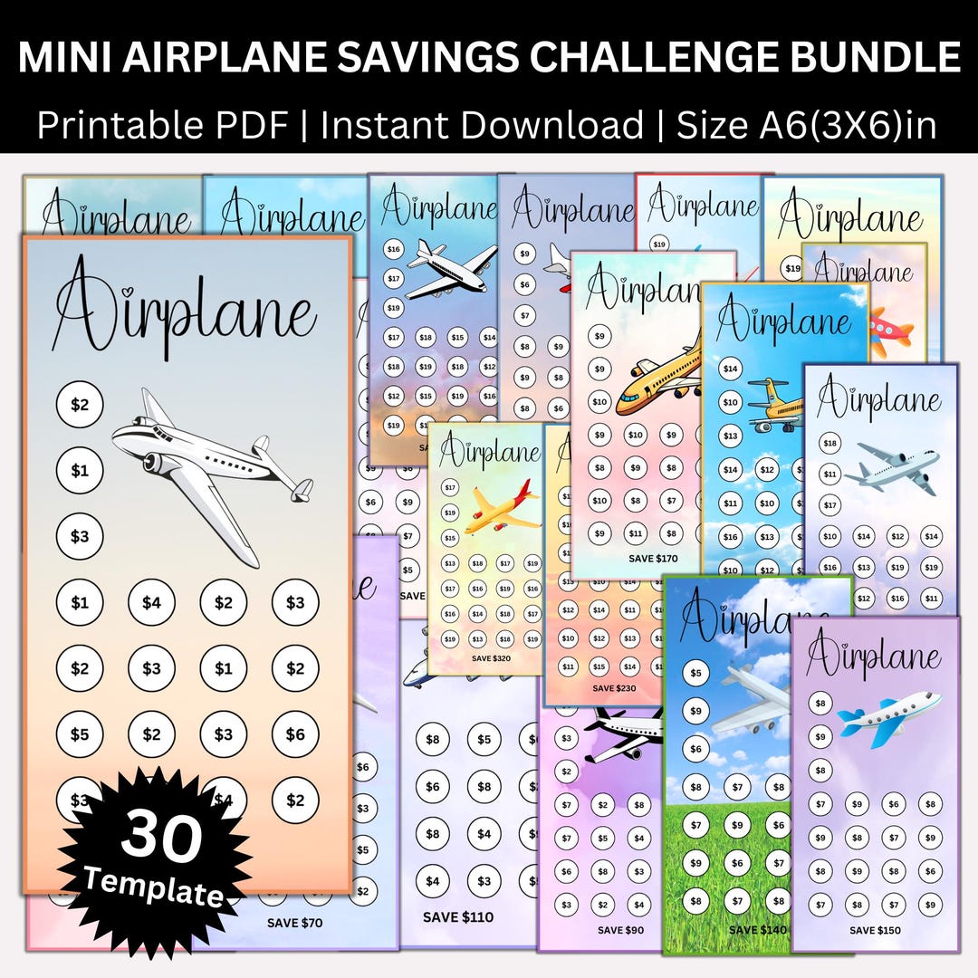 Airplane Savings Challenge Printable Budget Binder, Airplane Travel ...