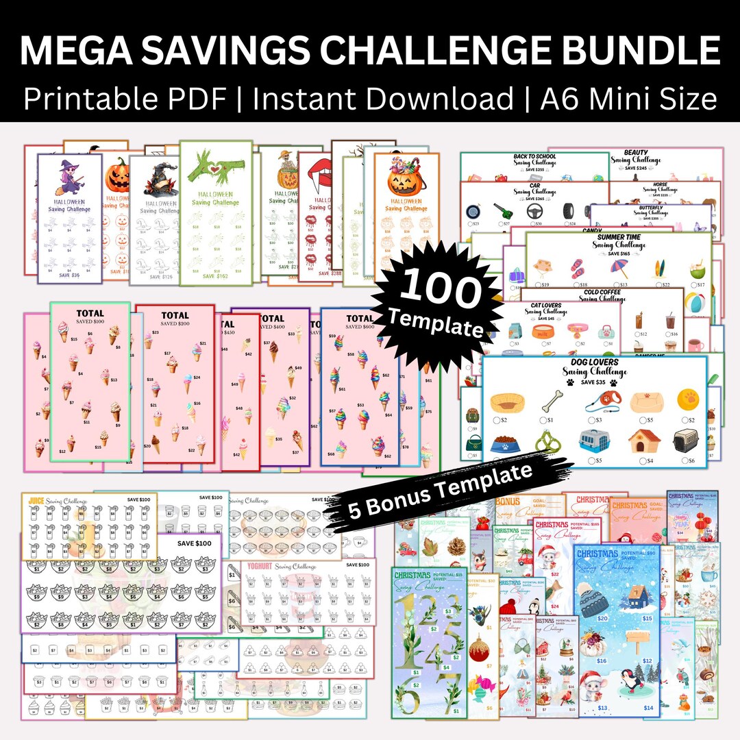 Mega Savings Challenge Printable Bundle, Mini A6 Christmas Saving Challenges, Food Saving ...