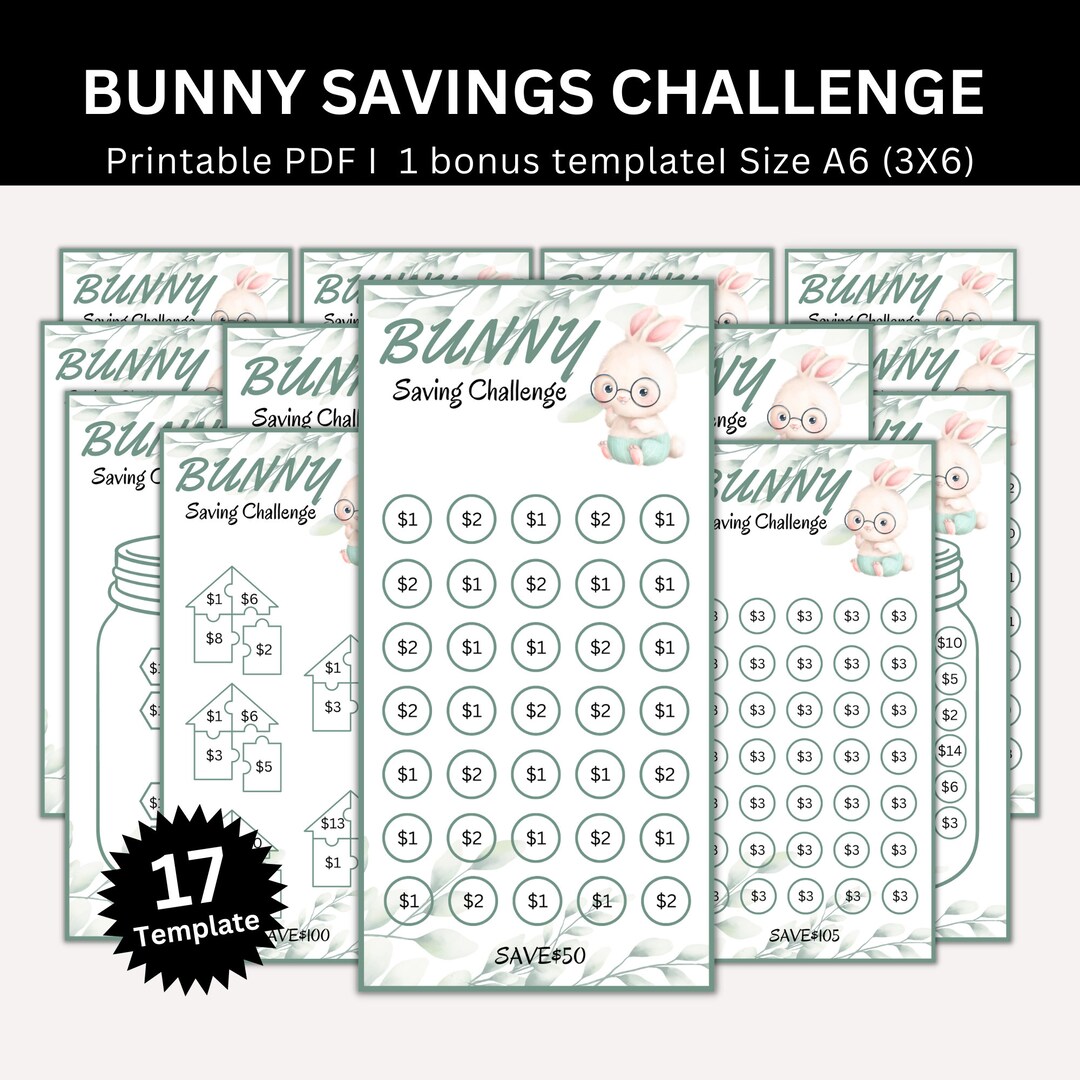 Mini Bunny Saving Challenge, Rabbit Savings Challenge Printable, A6 ...