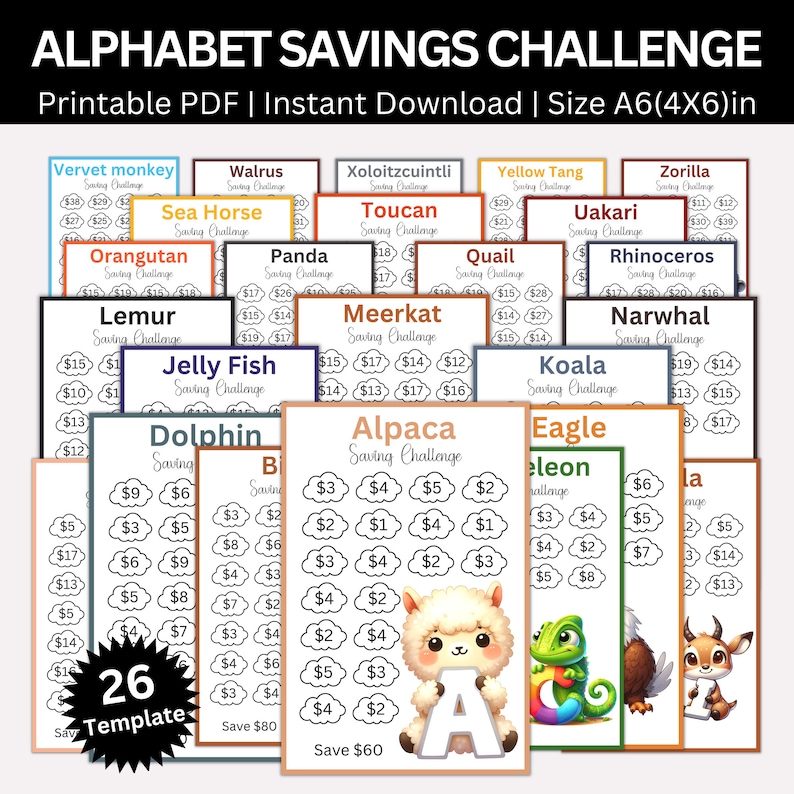 A6 Alphabet Low Income Savings Challenge Printable, Alphabets Saving ...