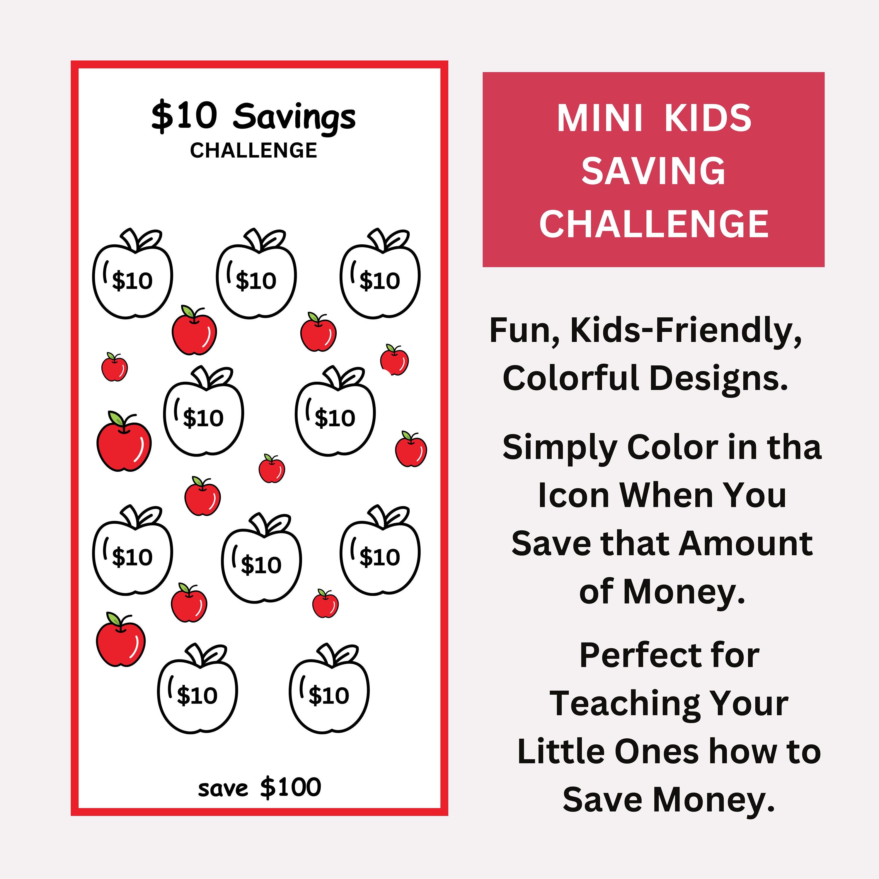 Kids Savings Challenge Printable Tracker, A6 Kids Mini Saving Challenge ...
