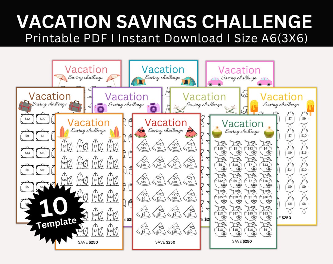 Vacation Savings Challenge, Family Vacation Saving Printable, Vacation ...