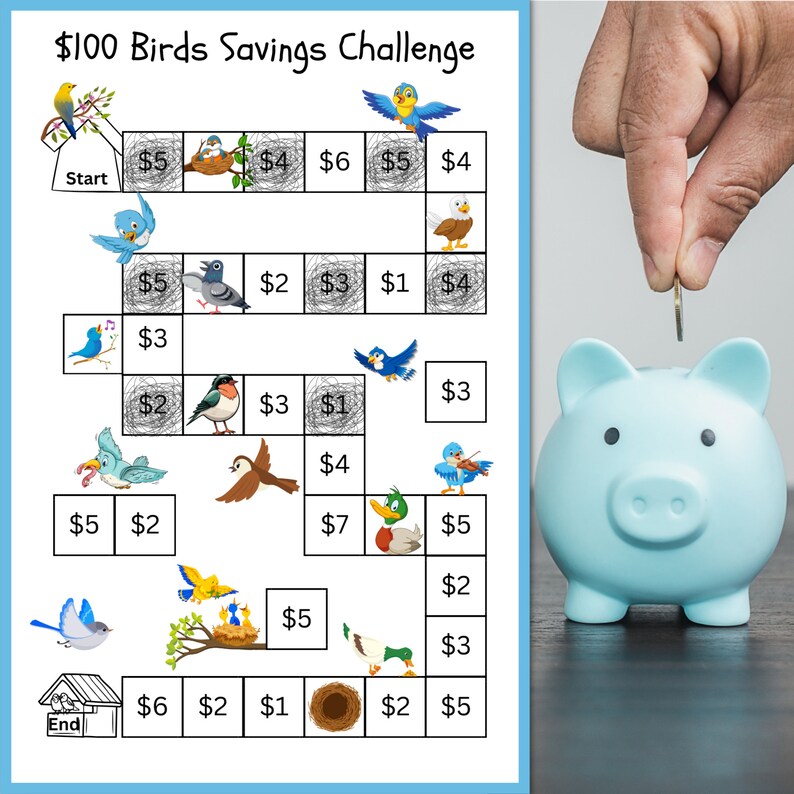 Birds Savings Challenge Printable Bundle, Mini A6 Low Income Bird ...