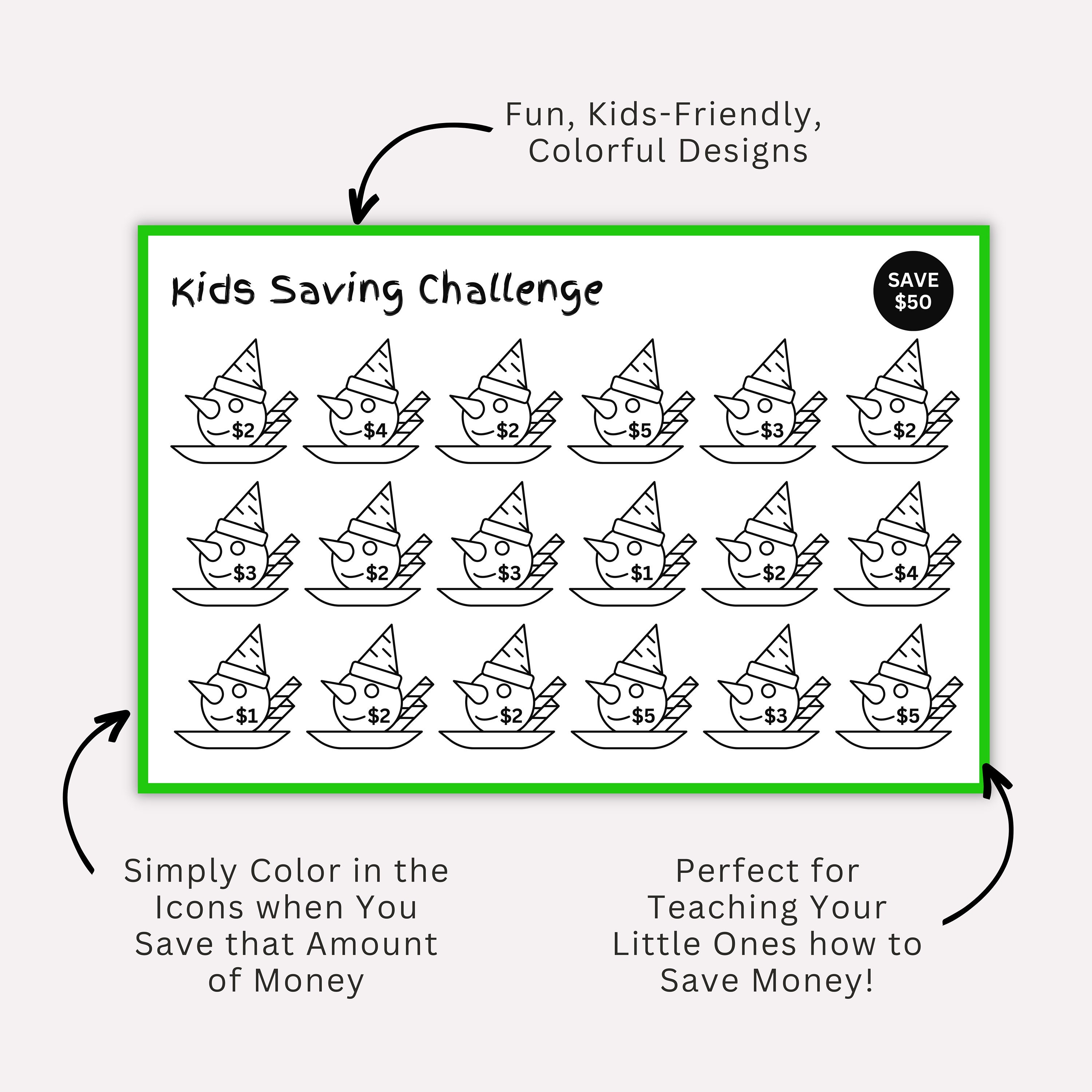 Kids Savings Challenge Printable, Mini A6 Kids Coloring Book for Saving ...