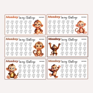Monkey Saving Challenge Printable, Mini A6 Monkey Animal Savings ...