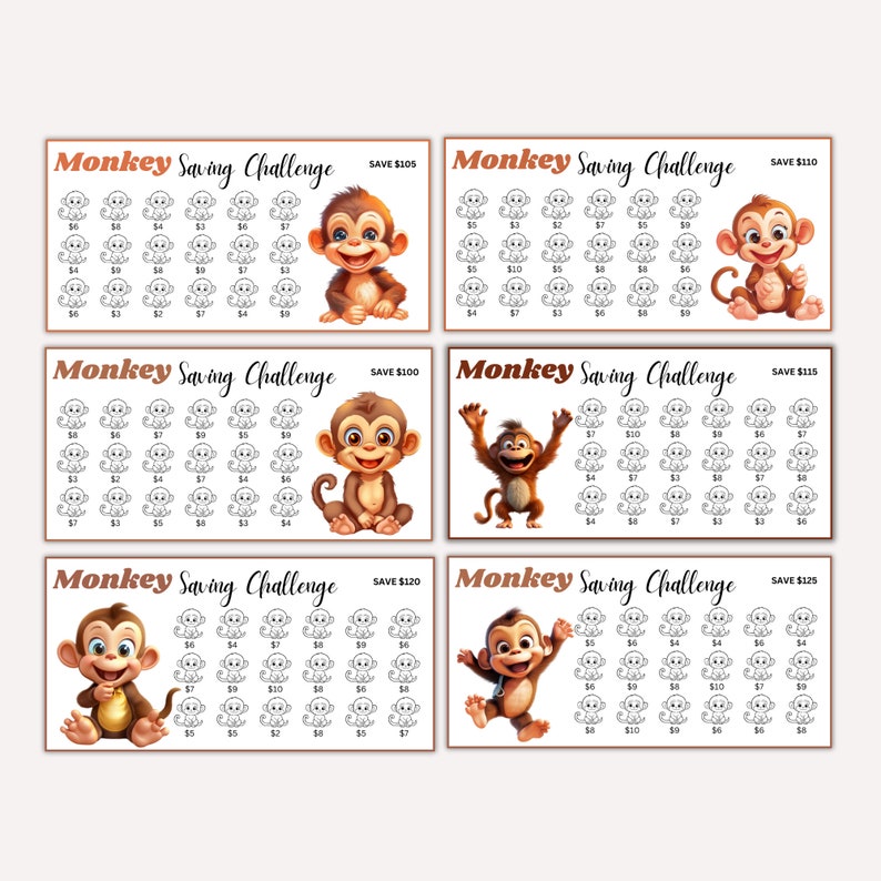 Monkey Saving Challenge Printable, Mini A6 Monkey Animal Savings ...