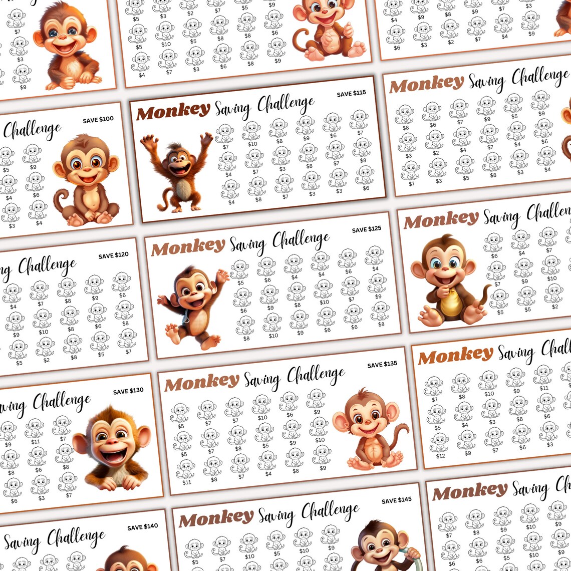 Monkey Saving Challenge Printable, Mini A6 Monkey Animal Savings ...