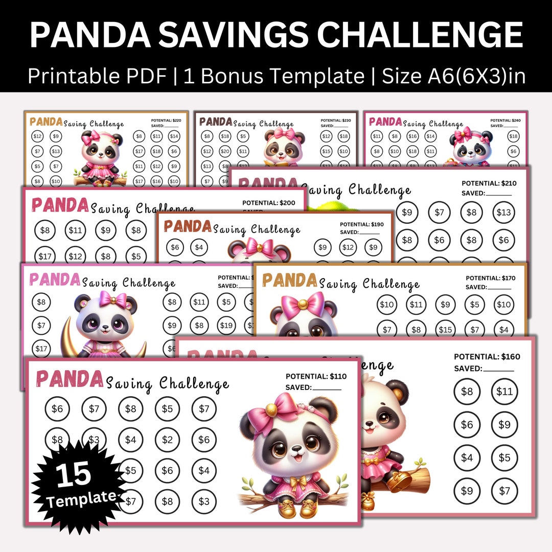 Mini Panda Savings Challenge Printable, Panda Saving Challenges Tracker ...