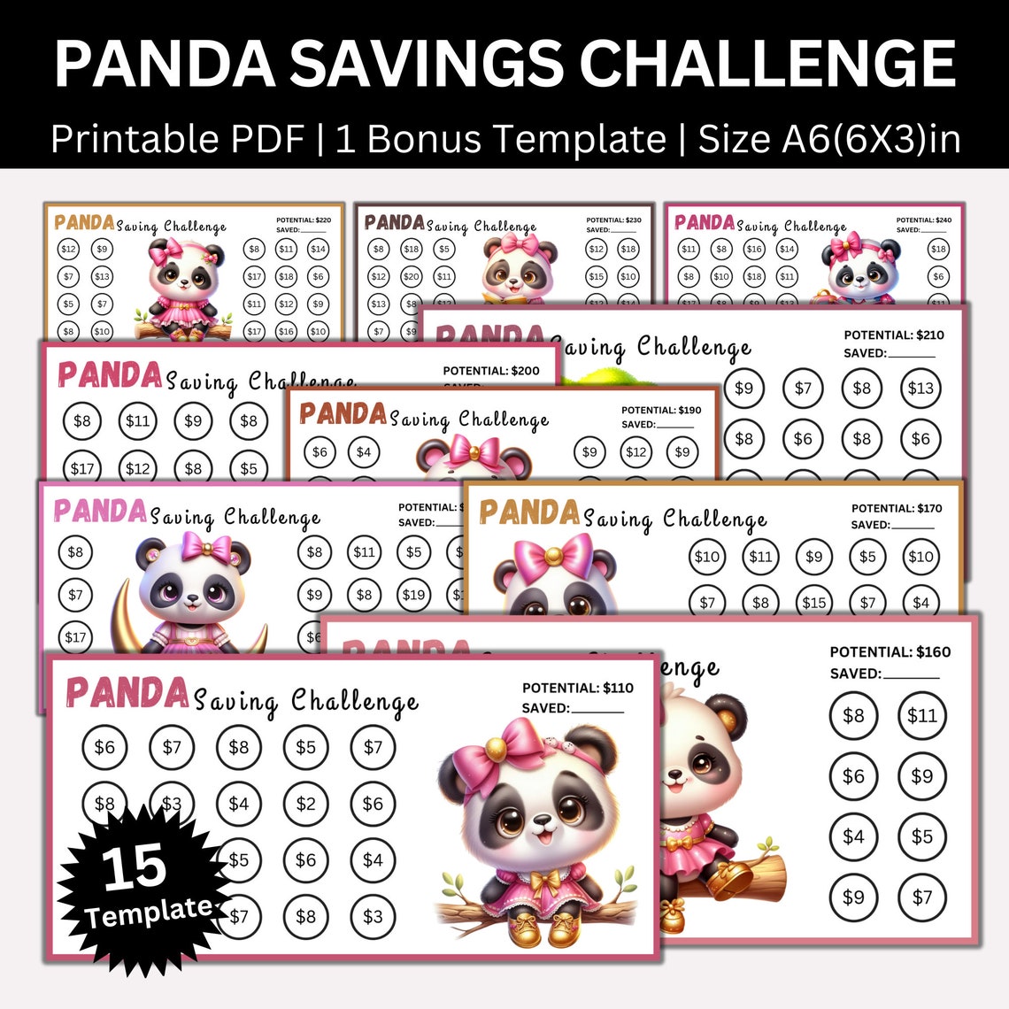 Buy Mini Panda Savings Challenge Printable, Panda Saving Challenges ...