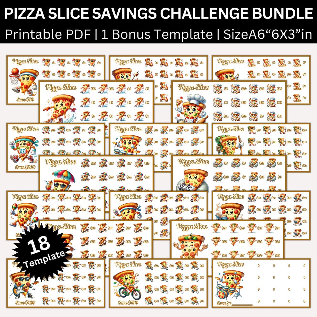 Pizza Slice Savings Challenge Printable Bundle, Pizza Cash Stuffing ...