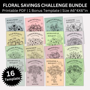 Flower Savings Challenge Printable Bundle, Mini A6 Floral Saving ...