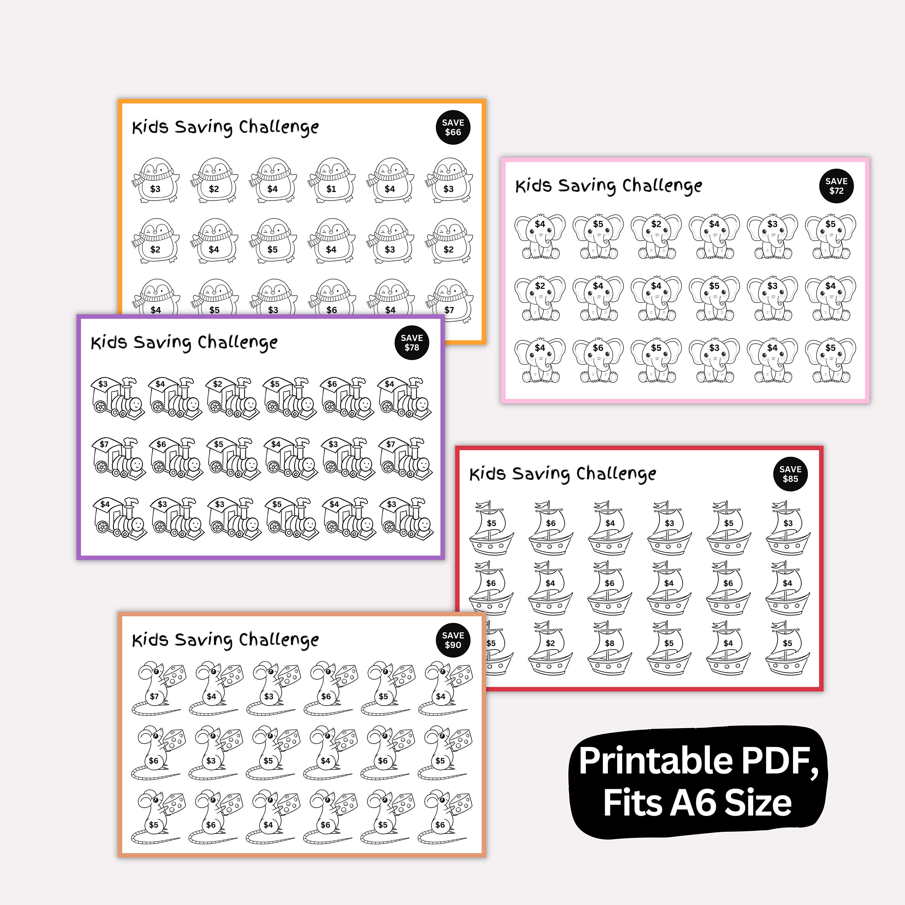 Kids Savings Challenge Printable, Mini A6 Kids Coloring Book for Saving ...