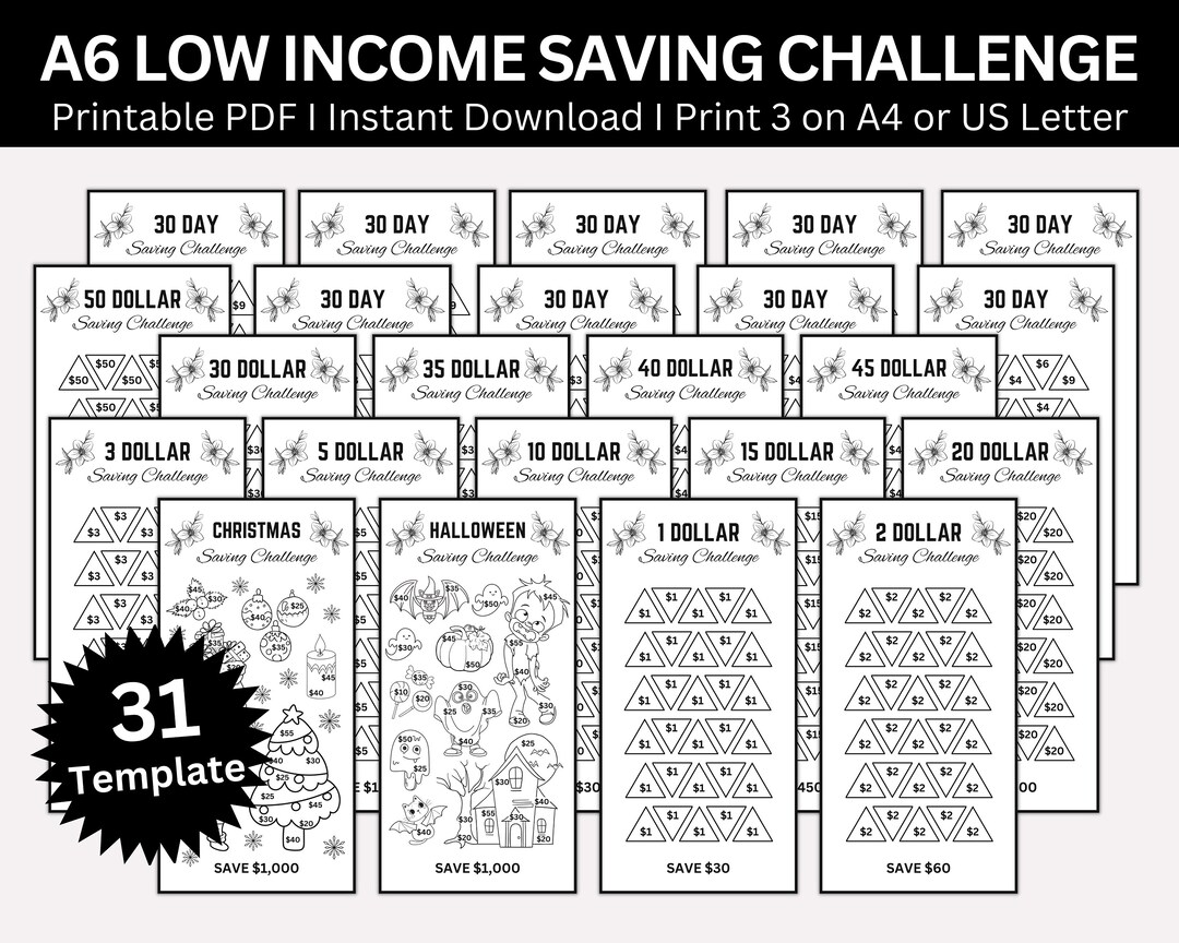 Saving Challenge Printable Low Income, Mini A6 Saving Challenge, Money ...