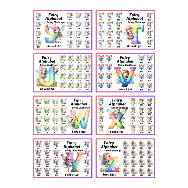 Fairy Alphabet Savings Challenge Printable Bundle, Low Income Alphabets ...