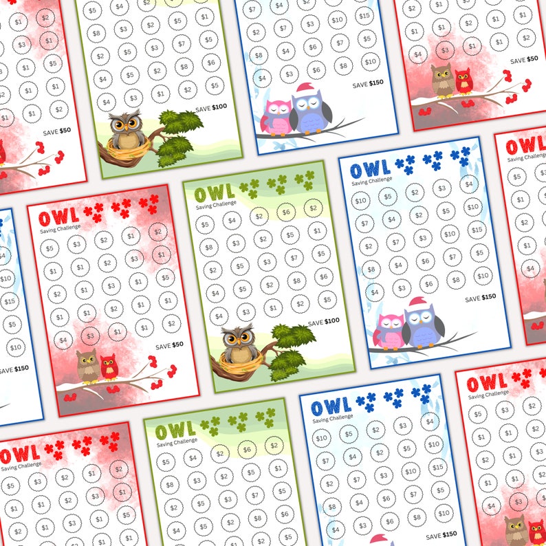 Buy Mini Owl Savings Challenge Printable, Money Saving Tracker Bundle ...