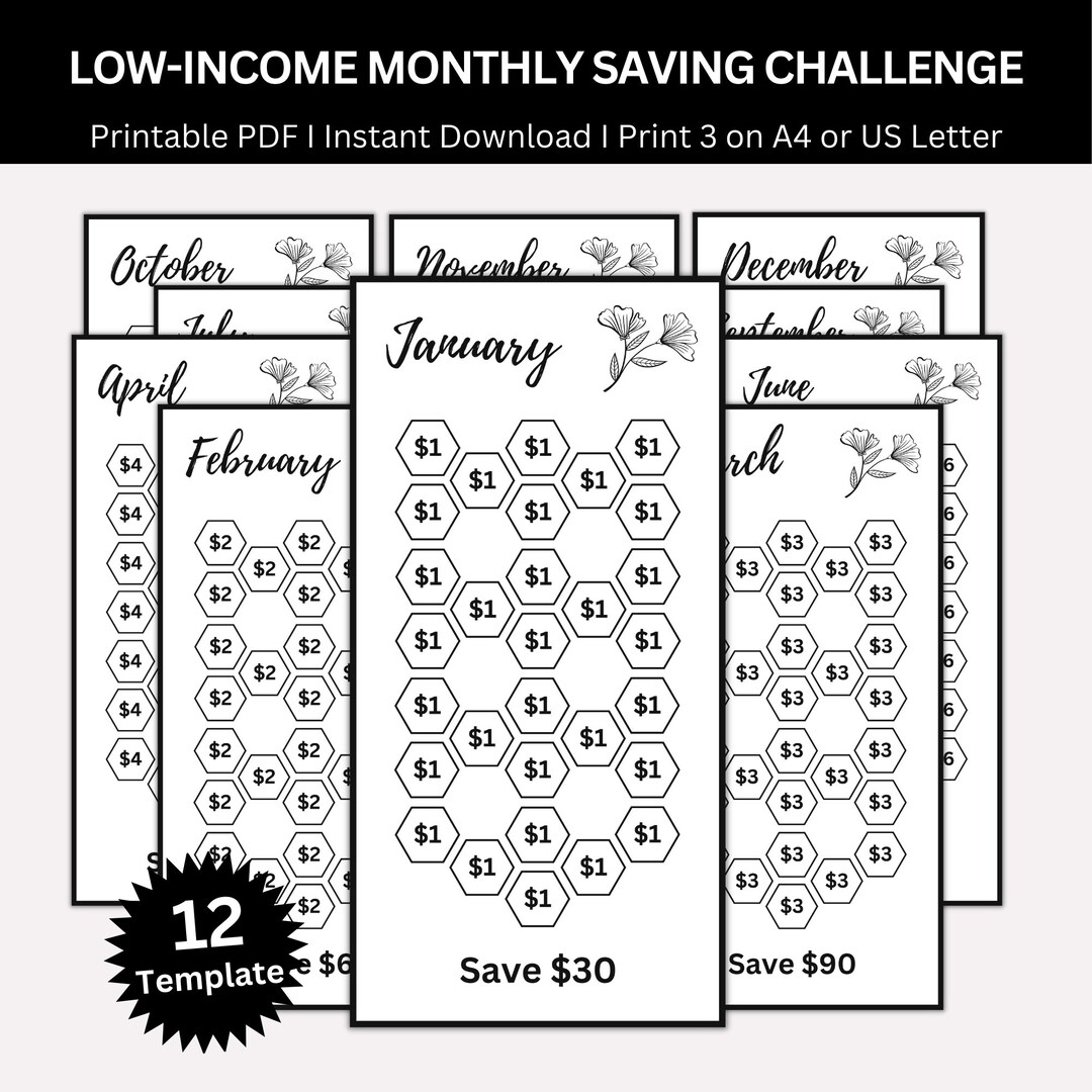 Monthly Low Income Saving Challenge Printable, Mini A6 Low Income ...
