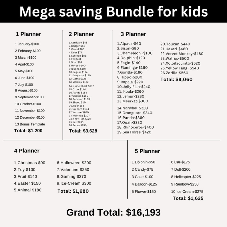 Kids Savings Challenge Printable Mega Bundle, A6 Mini Kids Saving ...