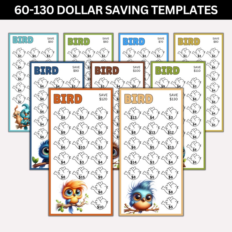 Birds Savings Challenge Printable Bundle, Mini A6 Low Income Bird ...