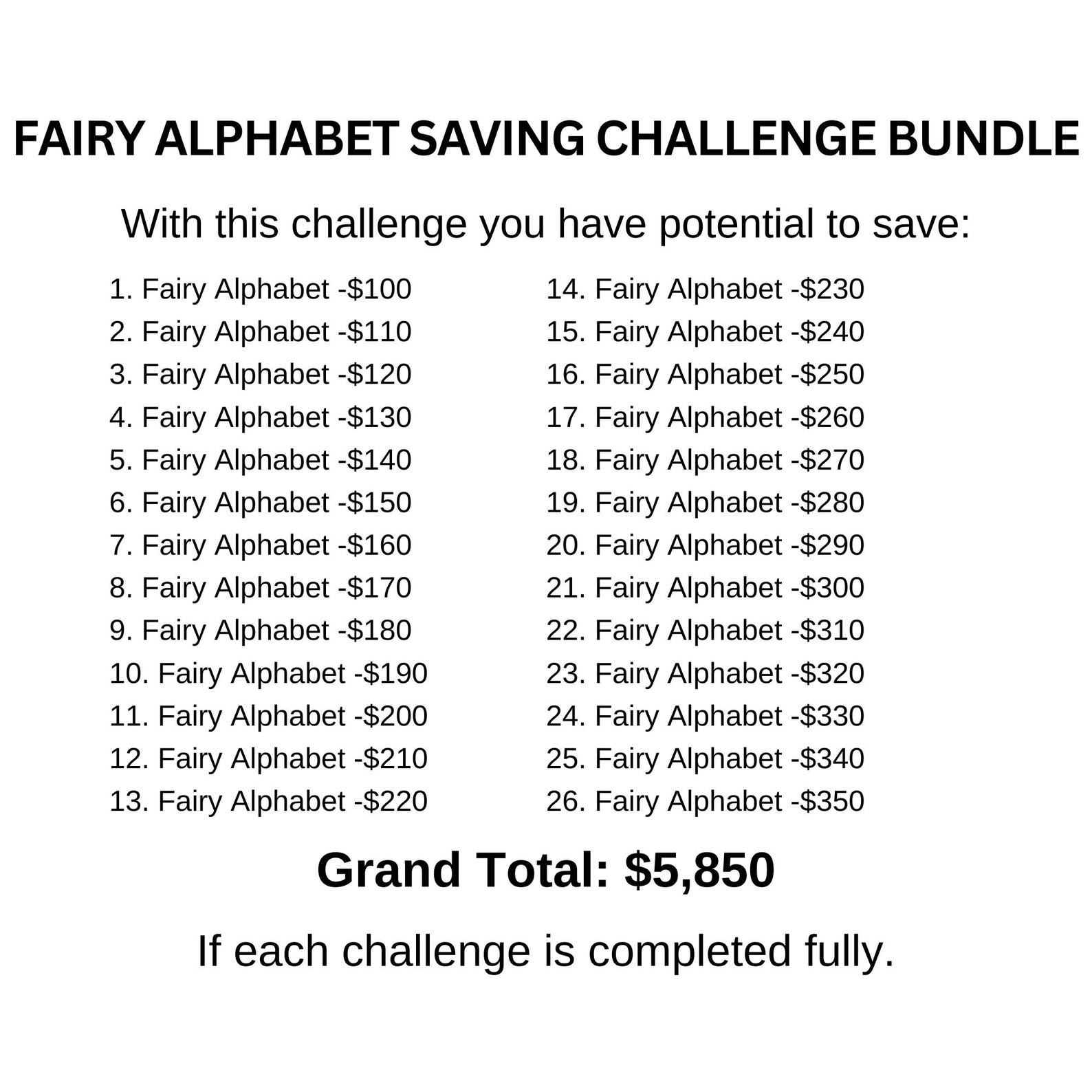 Fairy Alphabet Savings Challenge Printable Bundle, Low Income Alphabets ...