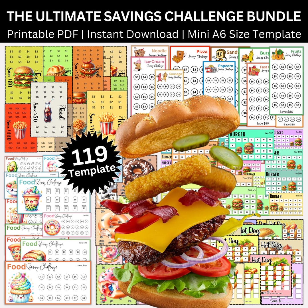 Food & Fast Food Savings Challenges, 119 A6 Printable Binder Template ...