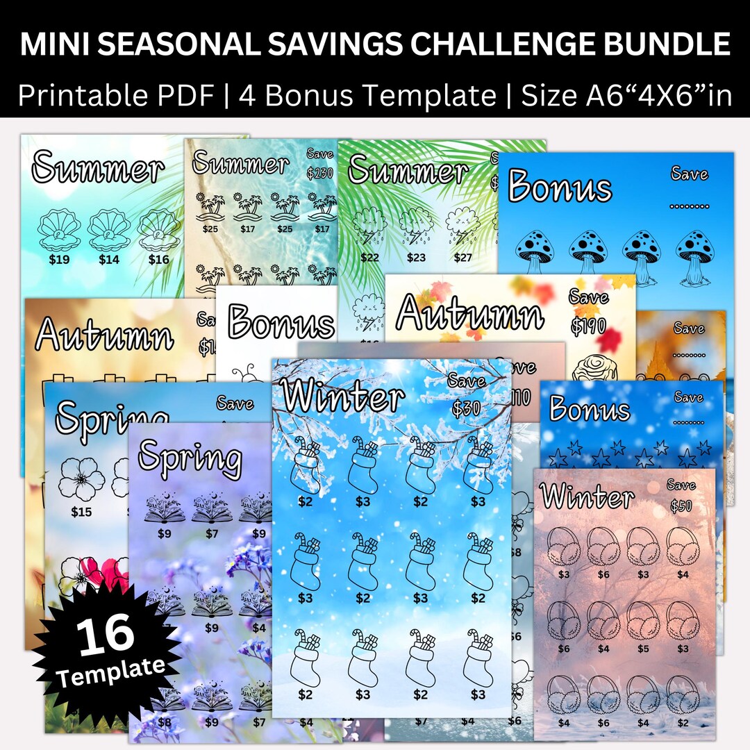 Seasonal Saving Challenge Printable Bundle, Money Saving Envelopes ...