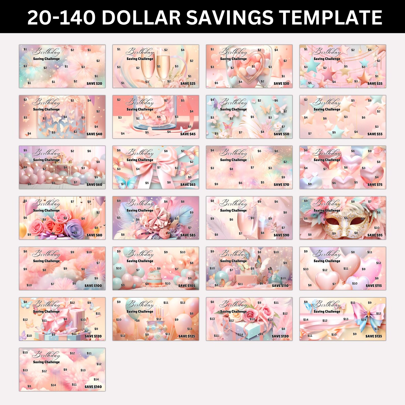 A6 Birthday Savings Challenge Printable Bundle, Mini Happy Birthday ...