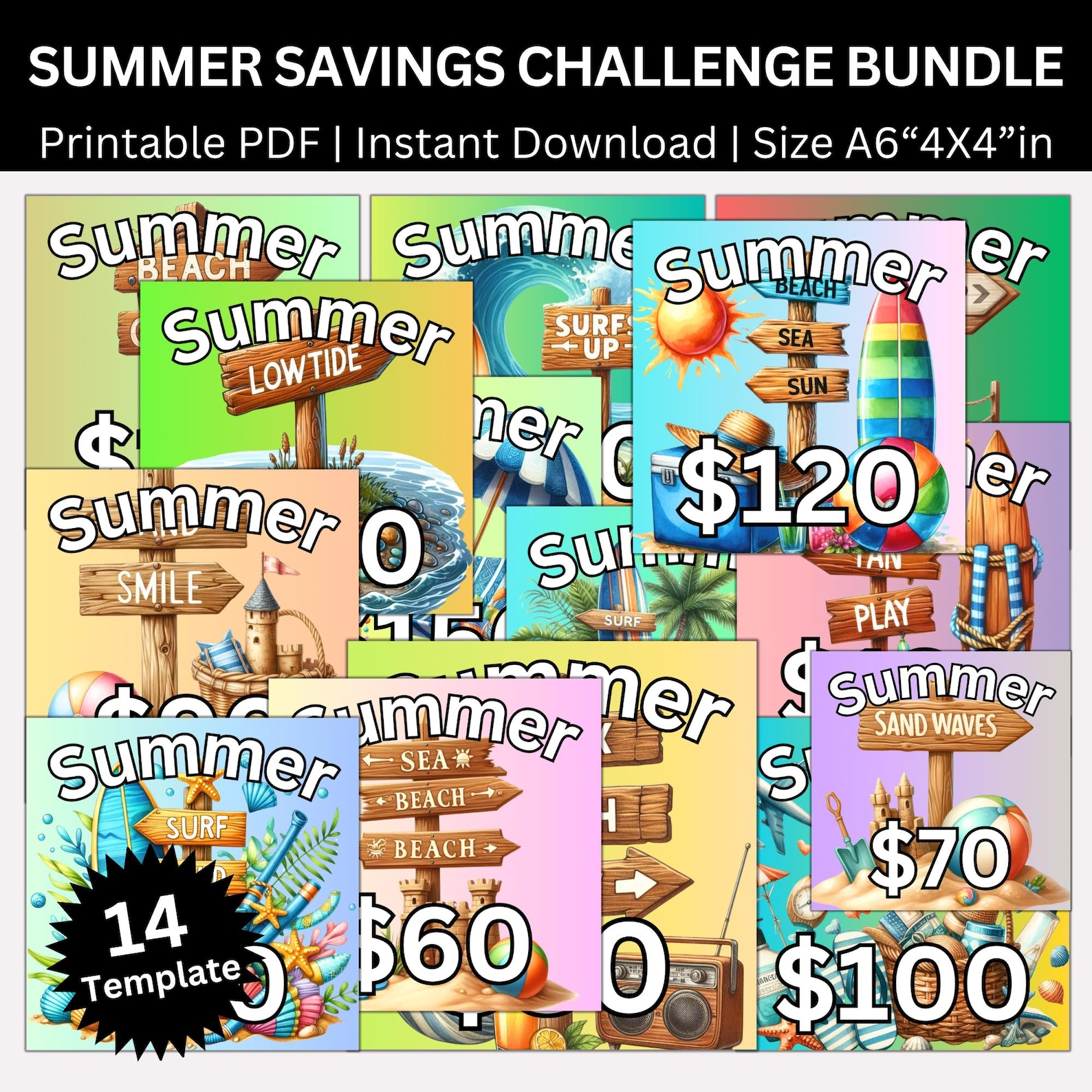 Summer Saving Challenge Printable Bundle, Summers Vacation Money Saving ...