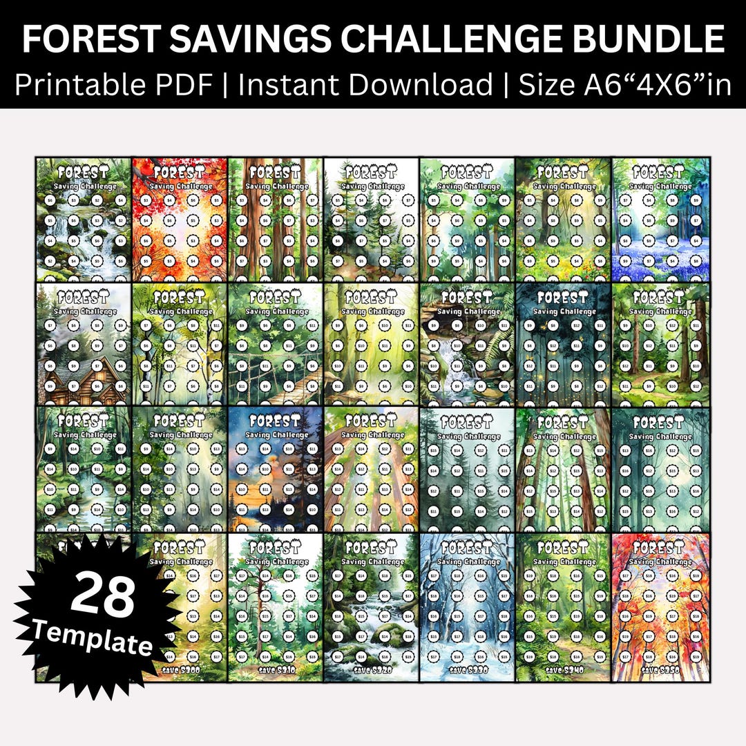 Forest Savings Challenge Printable Bundle, Mini A6 Low Income Forest ...