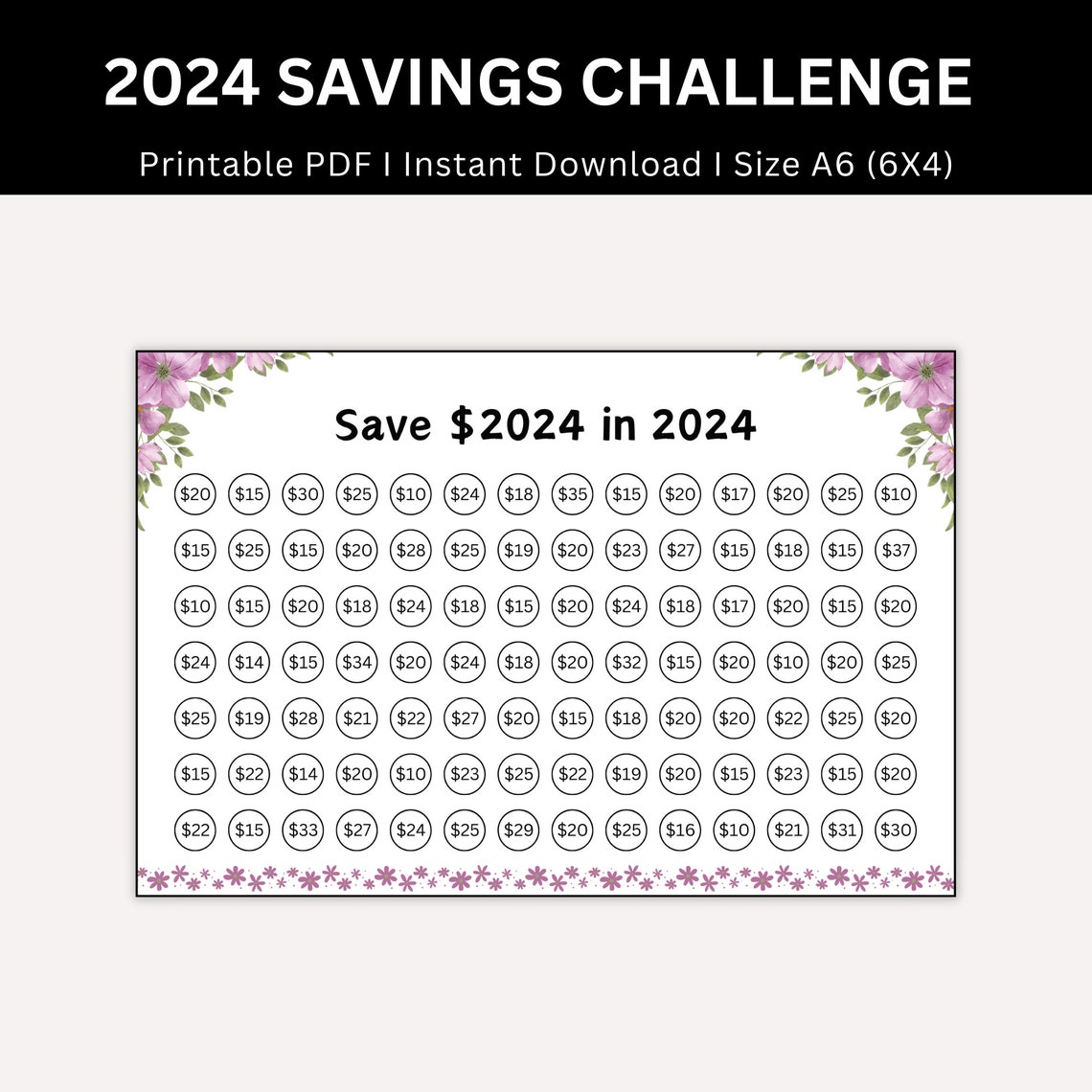 2024 Saving Challenge Printable, Save 2024 in 2024, 2024 Money Saving Tracker , 2024 A6 Size ...