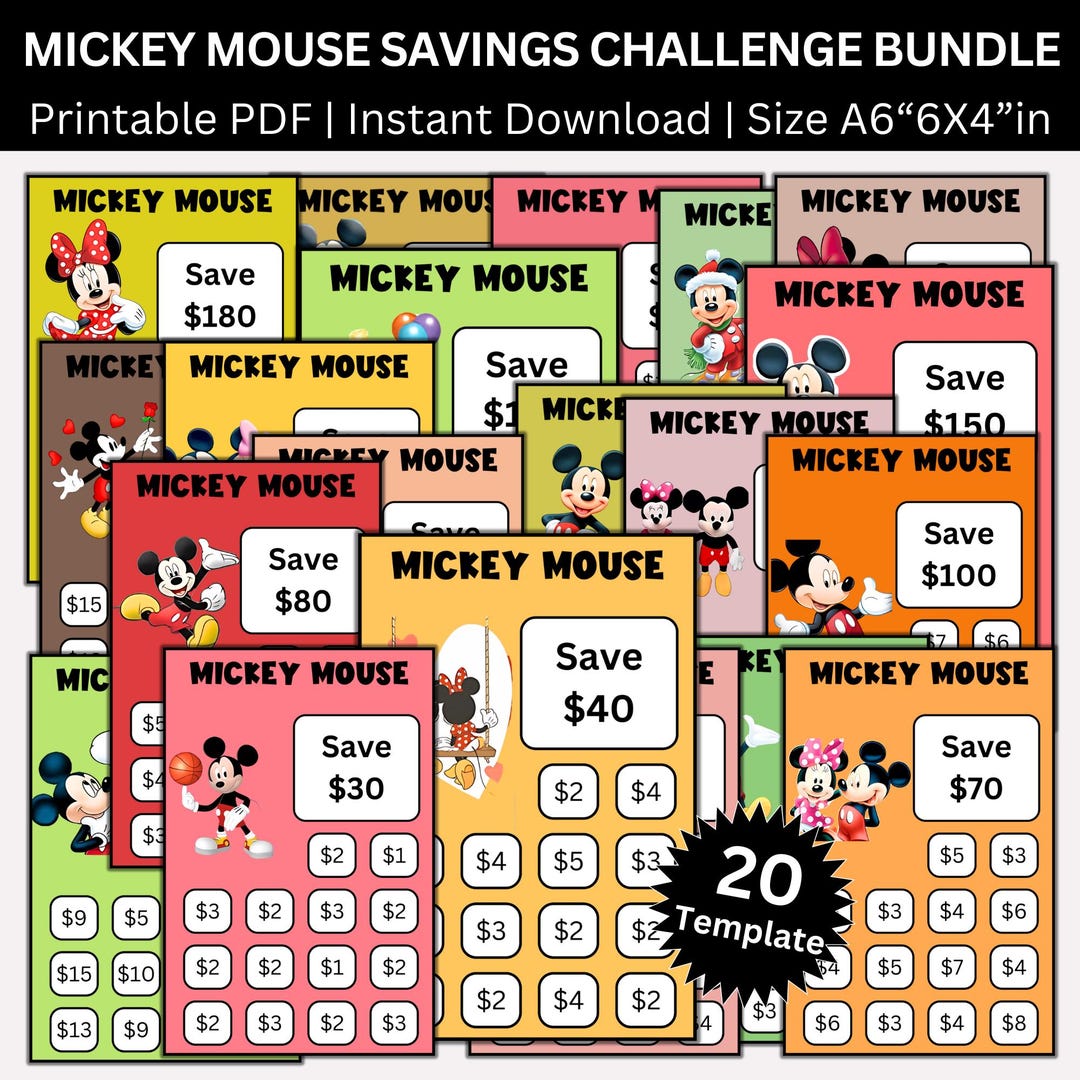 Mickey Mouse Savings Challenges Printable Bundle, Budget Binder ...