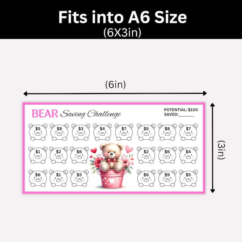 Teddy Bear Savings Challenge Printable, Mini Saving Challenges, A6 Cash ...