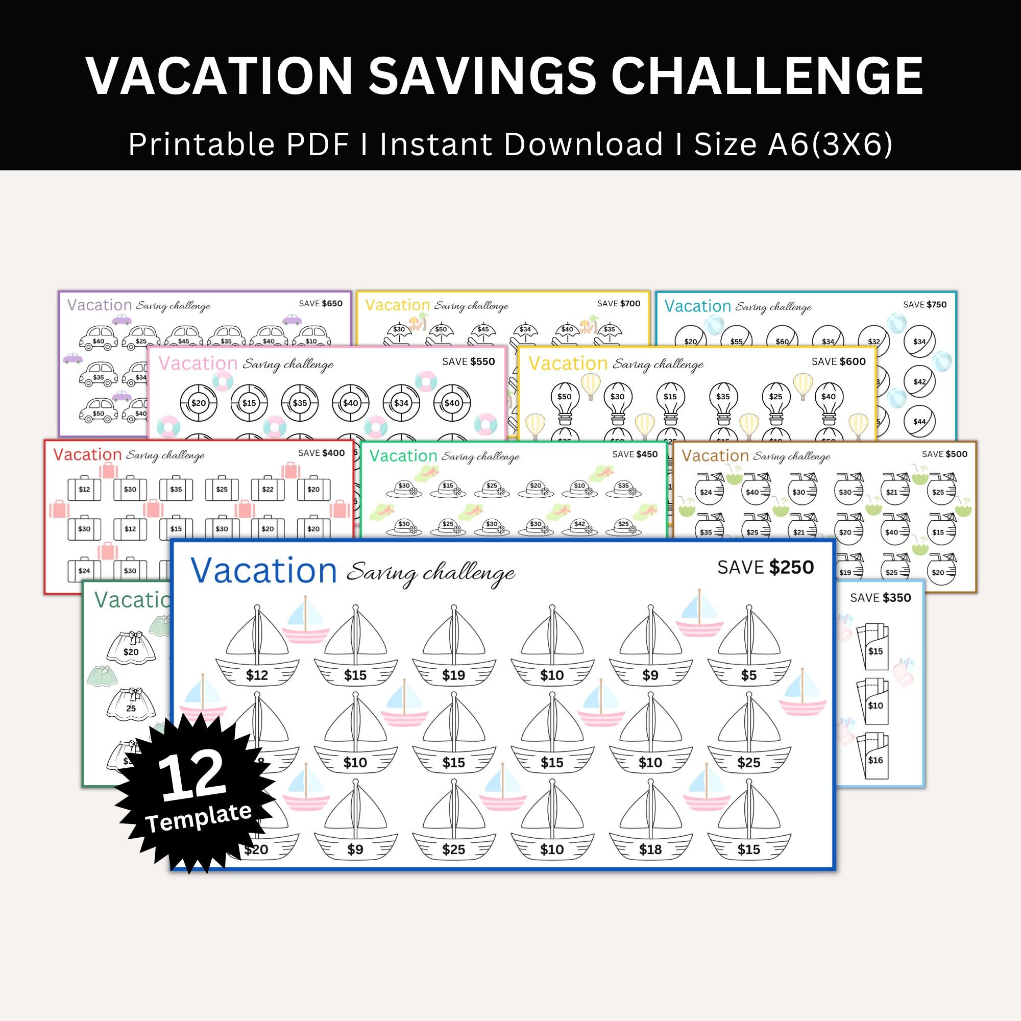 Vacation Savings Challenge Printable, Travel Savings Tracker Family ...