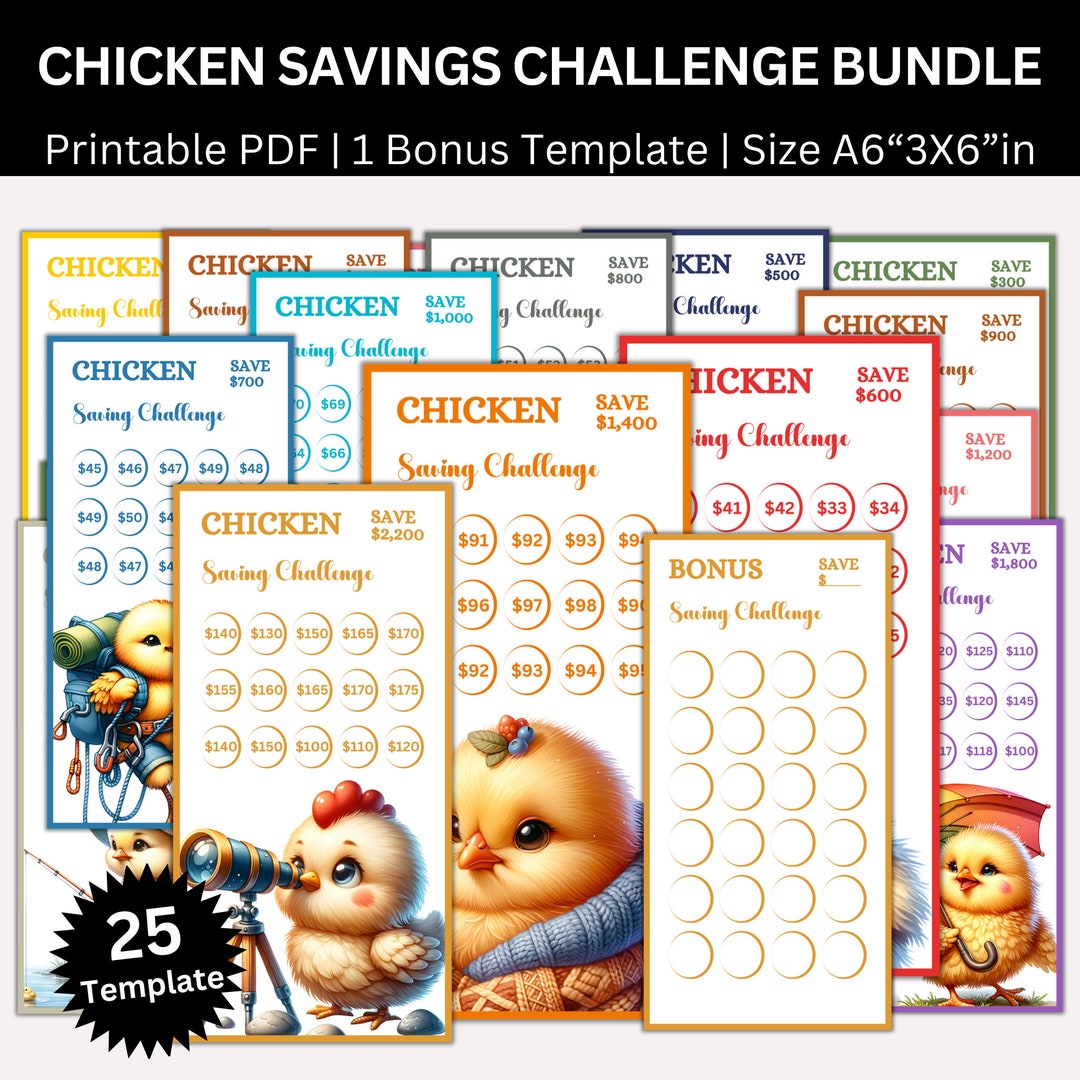 Chicken Savings Challenge Printable Bundle, Mini Chicken A6 Saving ...