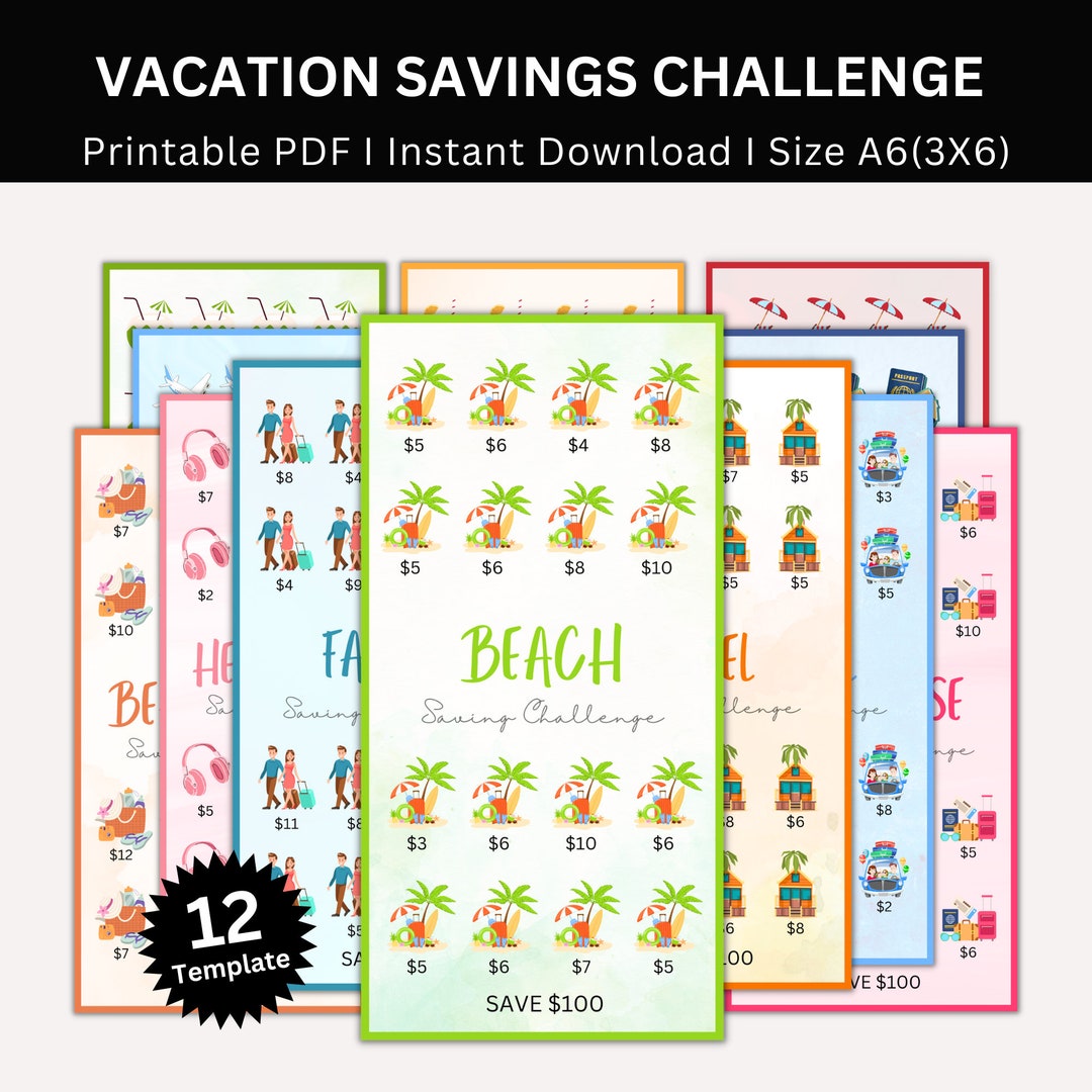 Vacation Saving Challenge, Family Vacation Savings Printable, Vacation ...