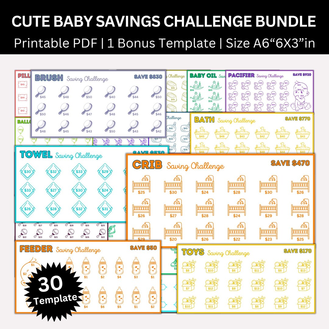 A6 Cute Baby Savings Challenge Printable Bundle, Mini Baby Saving ...