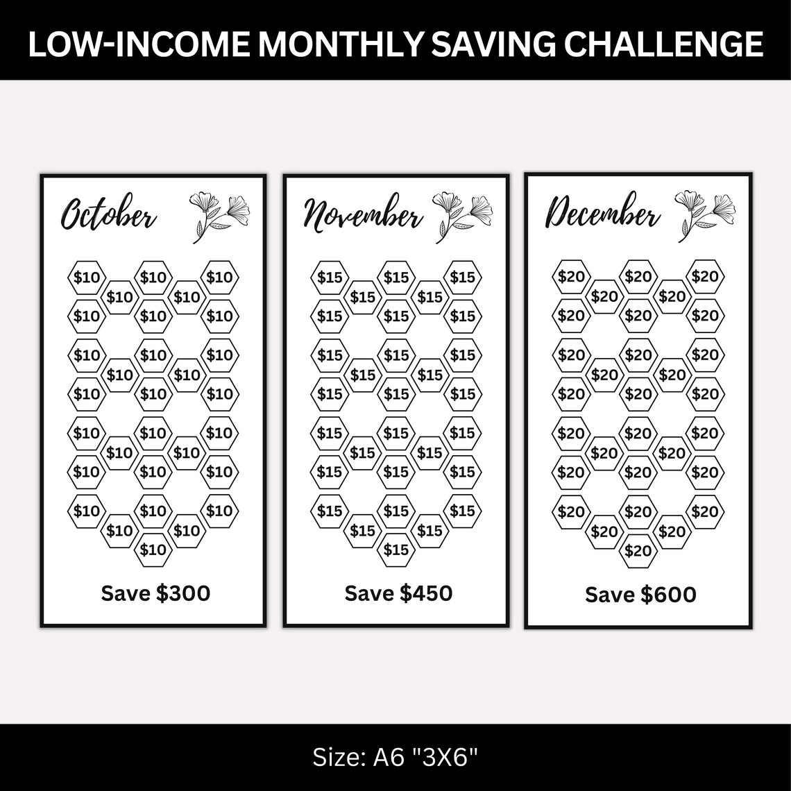 Monthly Low Income Saving Challenge Printable, Mini A6 Low Income ...