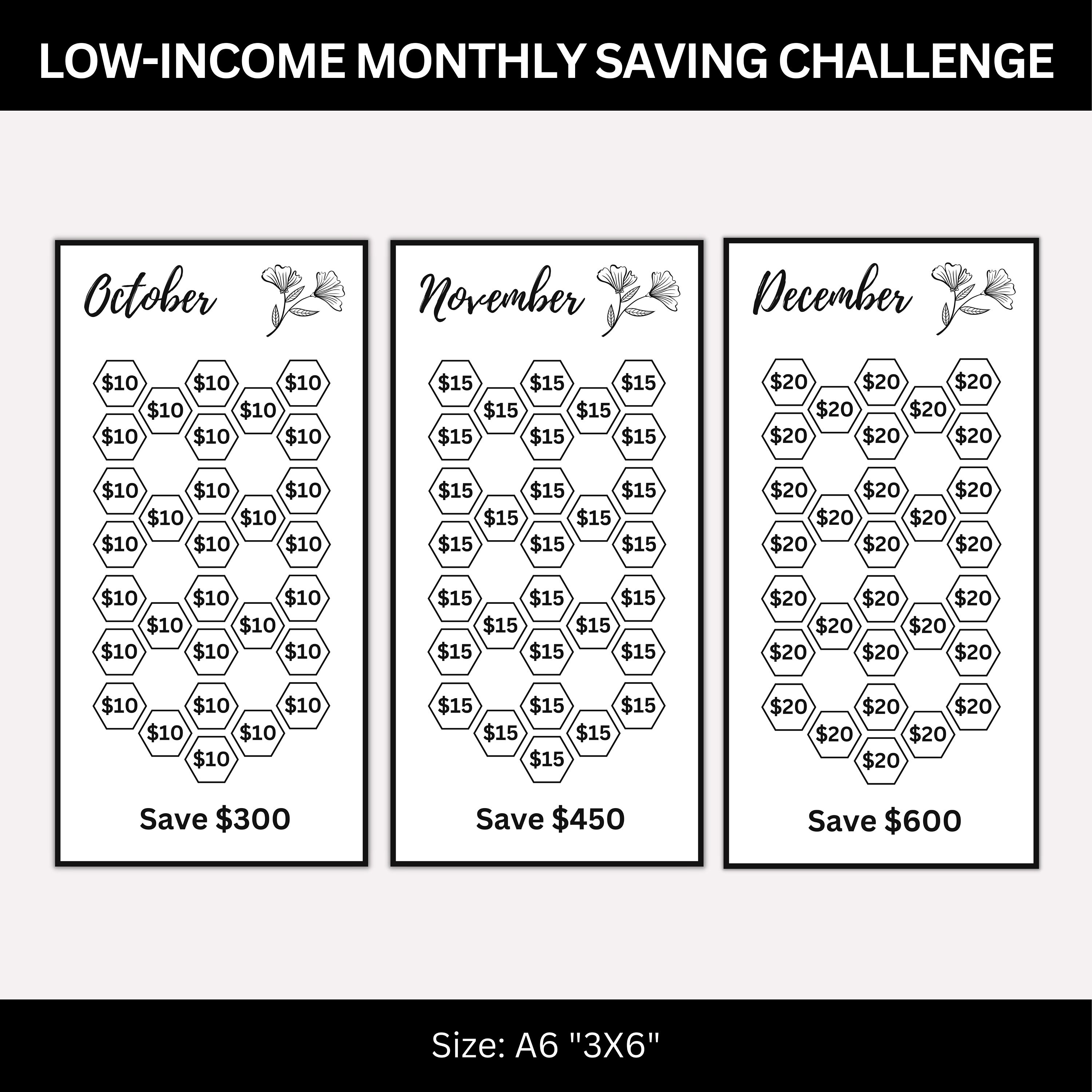 Monthly Low Income Saving Challenge Printable, Mini A6 Low Income ...