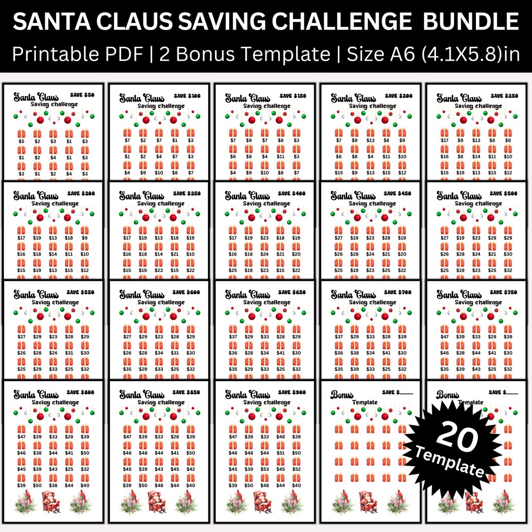 Santa Claus Savings Challenge Printable, A6 Cash Stuffing Cards ...