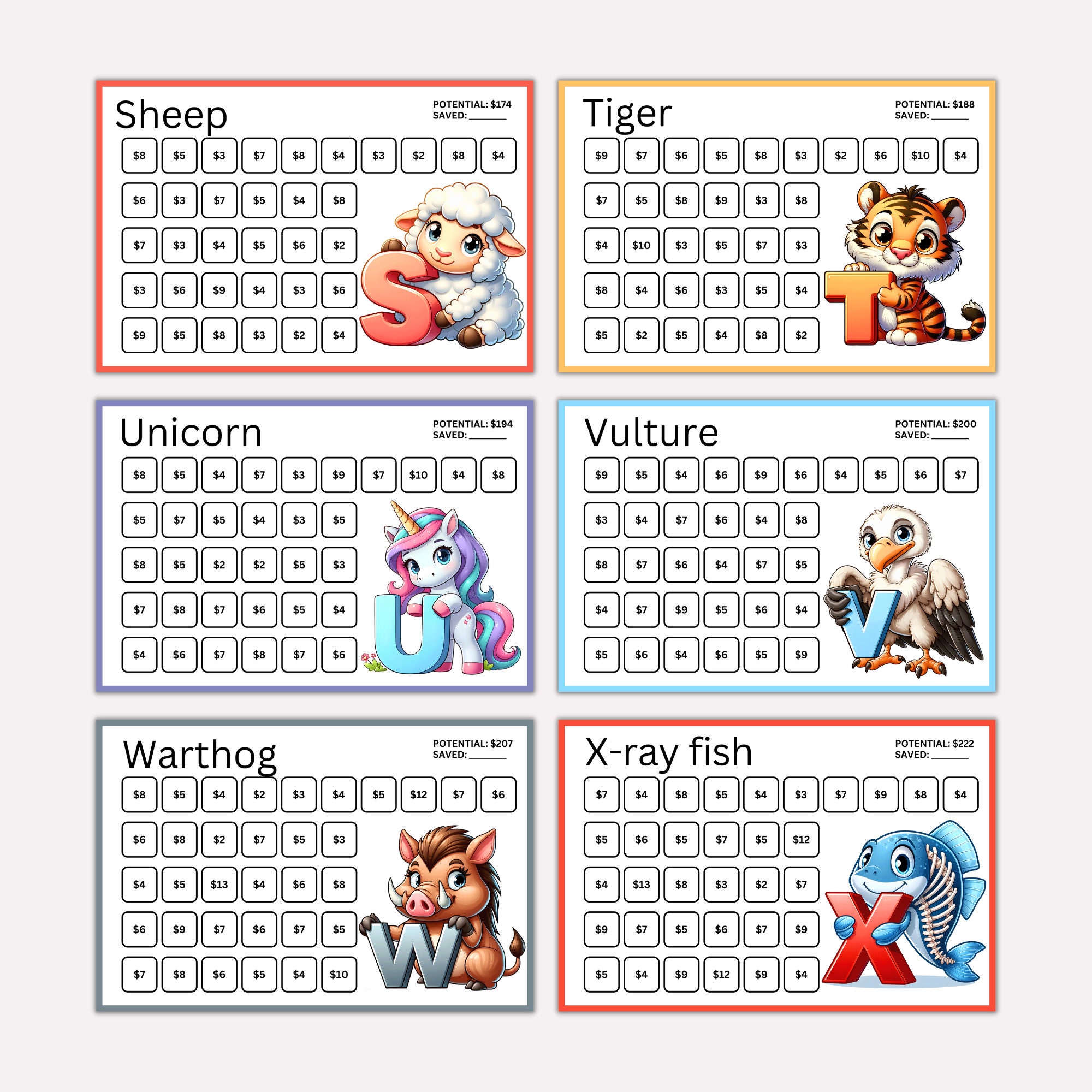 Alphabet Low Income Savings Challenge Printable, Alphabet Saving ...