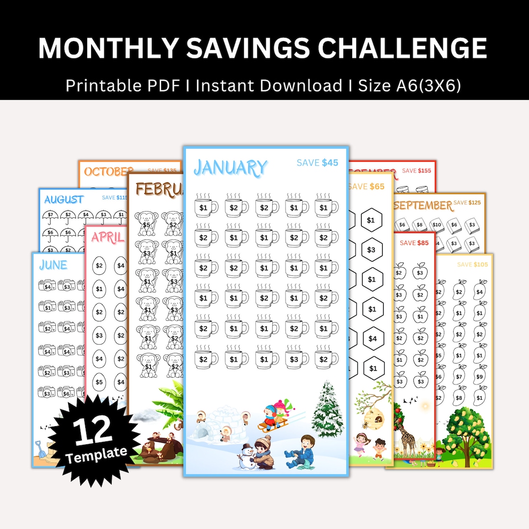 Monthly Savings Challenge, Saving Challenges Printable Budget Planner ...