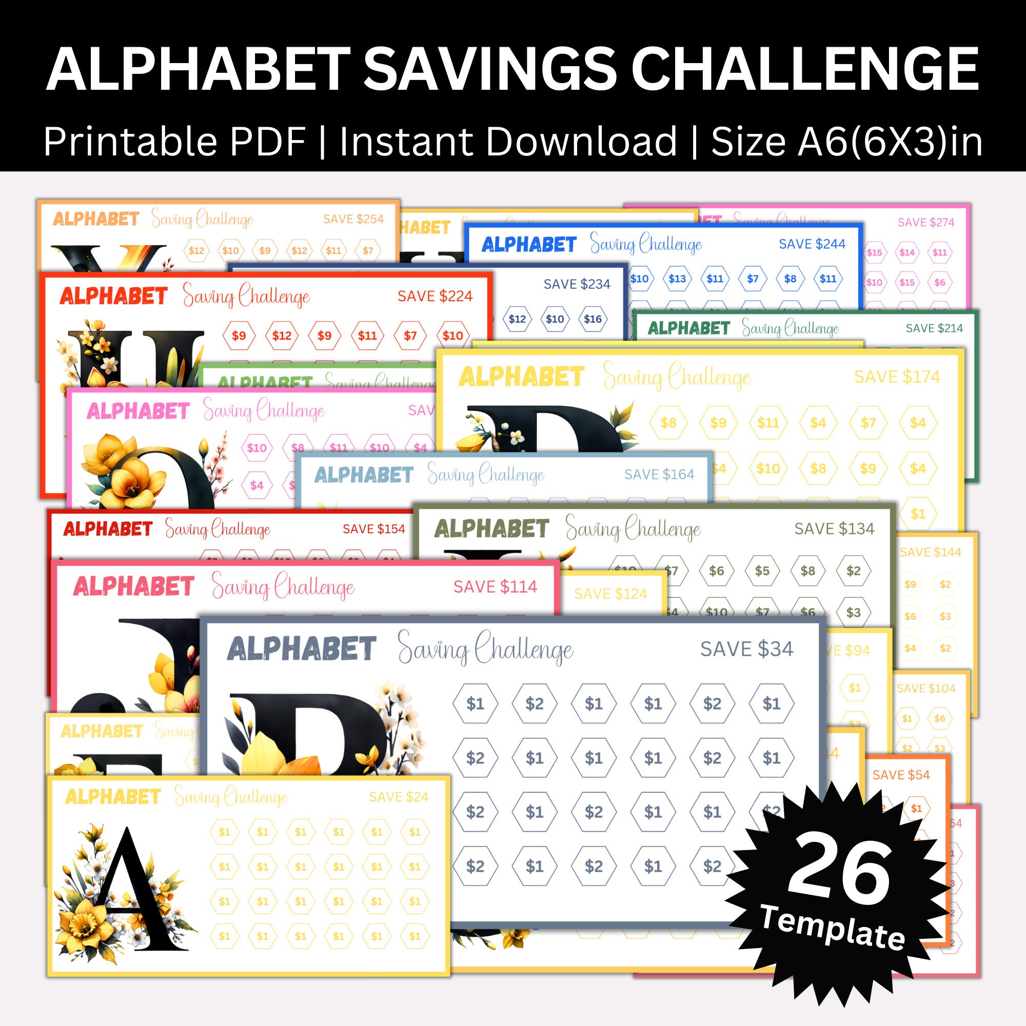 Alphabet Savings Challenge Printable Bundle, Alphabet Low Income Saving ...